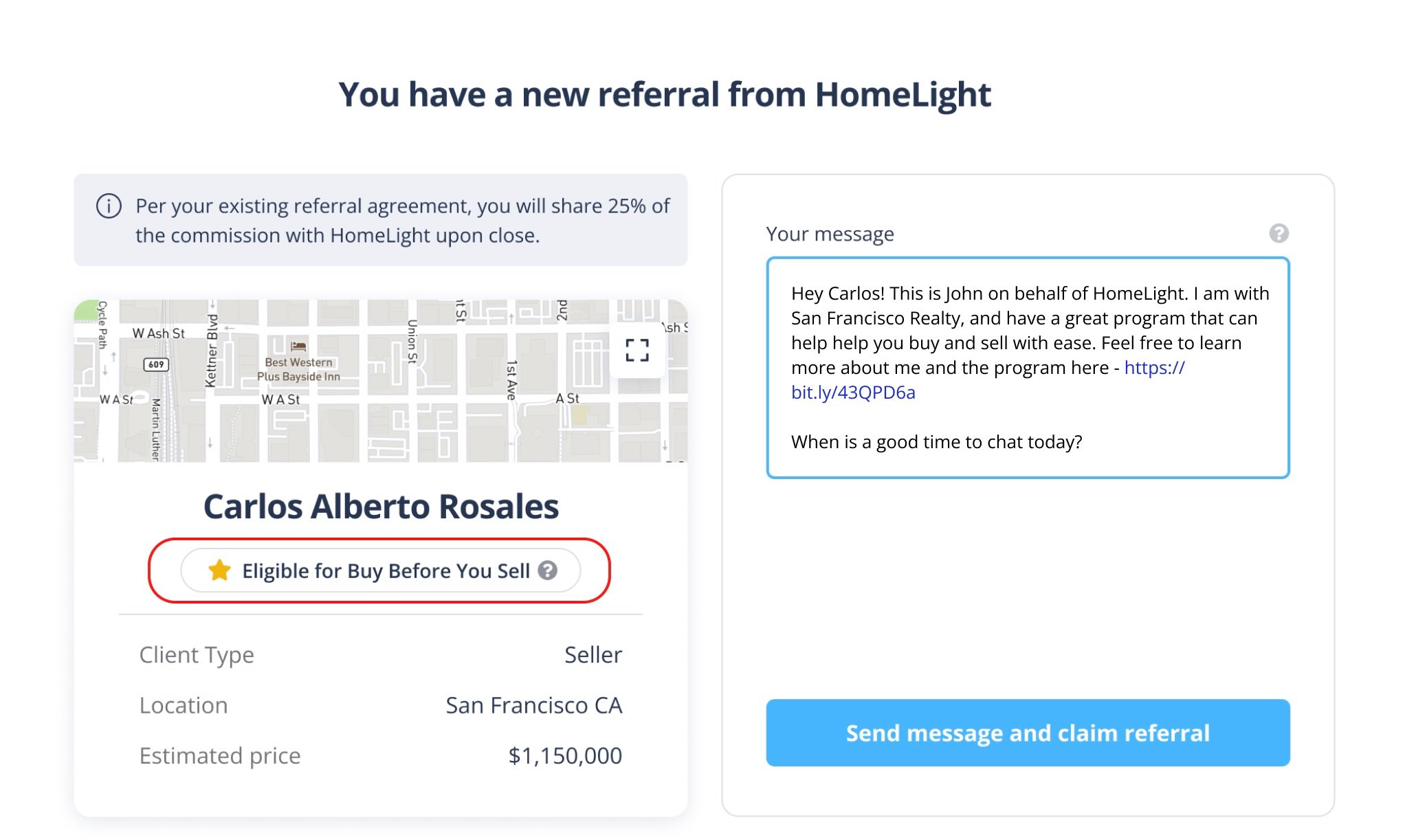I received a badged Buy Before You Sell referral.