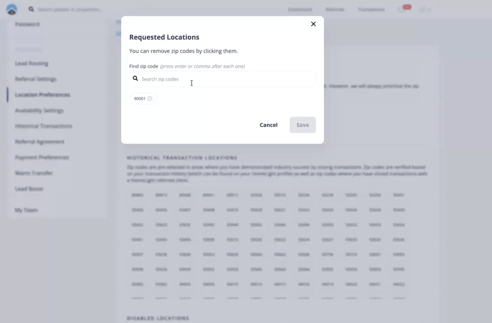Enable Preferred Location Zip Codes